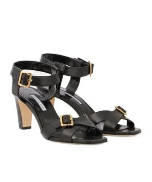 Manolo Blahnik Solid Color Leather Sandals - Black