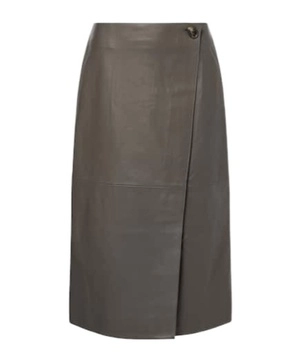 YVES SALOMON Leather Midi Skirt - Black