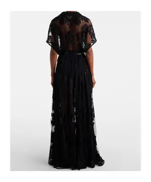 Norma Kamali Floral Lace Maxi Dress