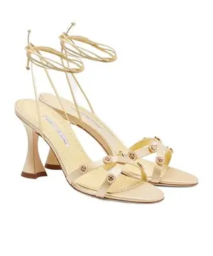 Manolo Blahnik Embellished Satin Sandals - Nude