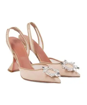 Amina Muaddi Mesh Slingback Pumps - Nude