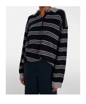 NILI LOTAN Galvez Striped Cashmere Polo Sweater