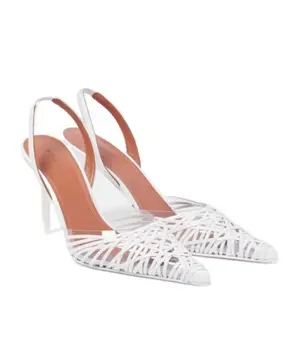 Amina Muaddi Woven Mesh Slingback Stiletto Heels - White