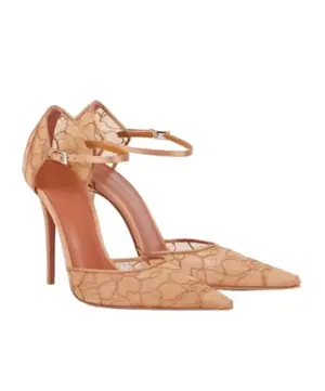 Amina Muaddi Brown Lace High Heels - Nude