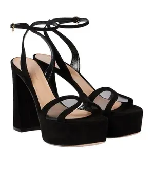 GIANVITO ROSSI Velvet And Mesh Platform Sandals - Black