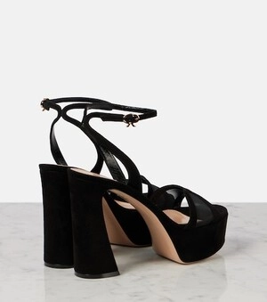 GIANVITO ROSSI Velvet And Mesh Platform Sandals