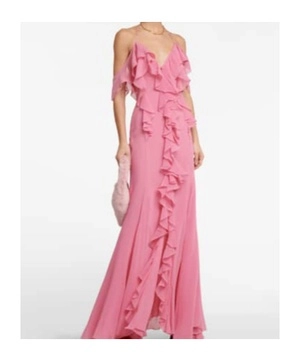 Blumarine Ruffle Cotton And Silk Maxi Dress