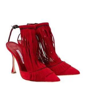 Manolo Blahnik Solid Color Suede Pumps - Red