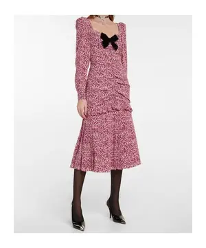 Alessandra Rich Floral Silk Midi Dress