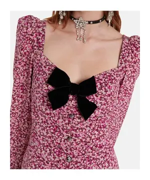 Alessandra Rich Floral Silk Midi Dress