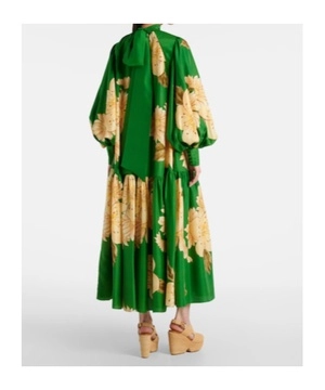 ALEMAIS Sage Floral Silk Midi Dress