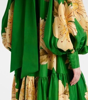ALEMAIS Sage Floral Silk Midi Dress