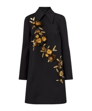 Carolina Herrera Embellished Wool-blend Shift Dress - Black