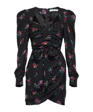 Alessandra Rich Floral Silk Minidress - Black