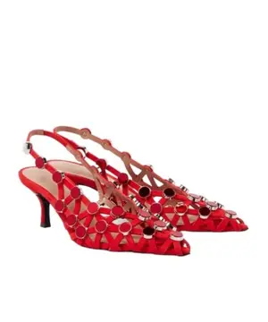 Attico Grid 50 Embellished Leather Slingback High-heeled Sandals - Red