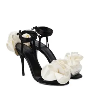 Magda Butrym 105 Floral-appliqué Satin Sandals - Black