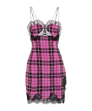 Alessandra Rich Lace-trimmed Checked Silk Minidress - Pink
