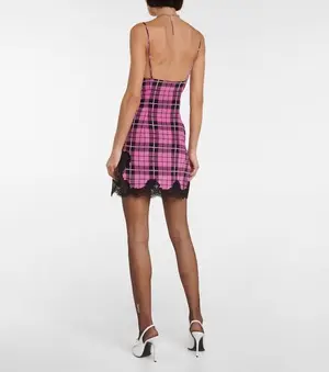 Alessandra Rich Lace-trimmed Checked Silk Minidress