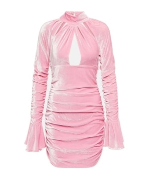 Blumarine Ruched Mockneck Velvet Minidress - Pink