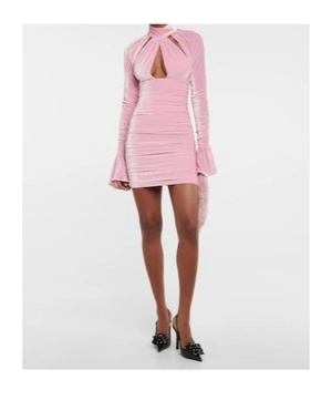 Blumarine Ruched Mockneck Velvet Minidress