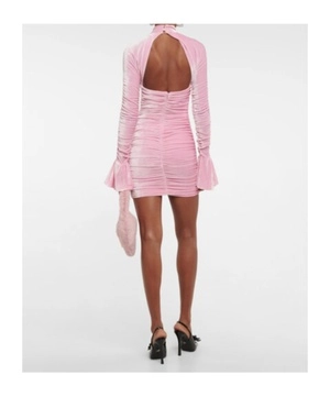 Blumarine Ruched Mockneck Velvet Minidress