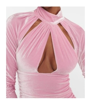 Blumarine Ruched Mockneck Velvet Minidress