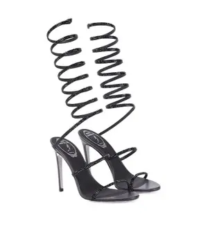 Rene Caovilla Cleo Embellished Leather Sandals - Black