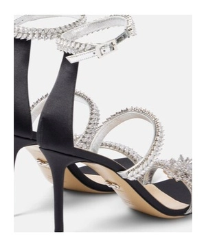 MACHMACH Crystal Flower Embellished Satin Sandals
