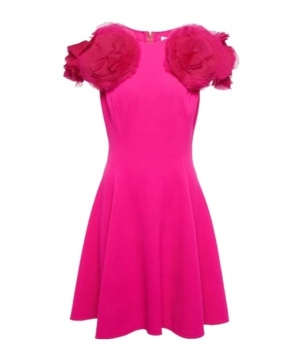 Oscar De La Renta Tulle-shoulders Wool-blend Minidress - Pink