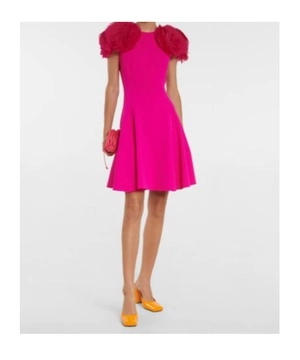 Oscar De La Renta Tulle-shoulders Wool-blend Minidress
