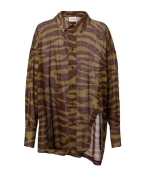 Attico Zebra-print Cotton Muslin Shirt - Brown