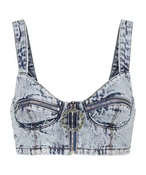 Alessandra Rich Crystal-embellished Denim Bustier - Light Blue