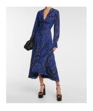 Altuzarra Mila Silk Printed V-neck Long Sleeve Dress