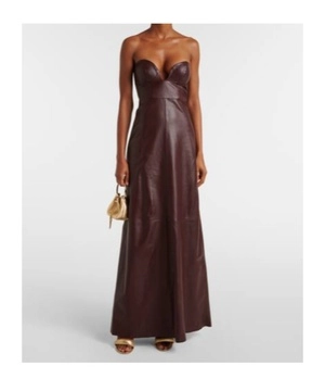 Dodo Bar Or Strapless Plunge Sweetheart Neck Leather Maxi Dress