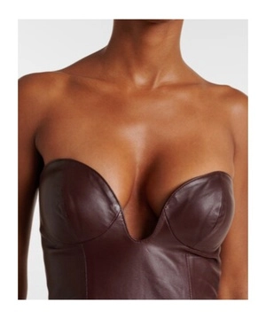 Dodo Bar Or Strapless Plunge Sweetheart Neck Leather Maxi Dress