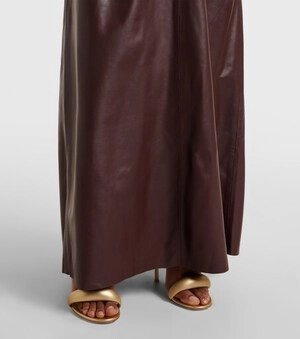 Dodo Bar Or Strapless Plunge Sweetheart Neck Leather Maxi Dress