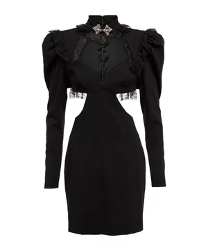 Alessandra Rich Lace-trimmed Wool-blend Minidress