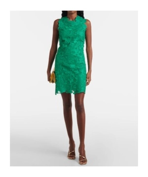 Monique Lhuillier Floral Lace Sleeveless Crew Neck Minidress - Green