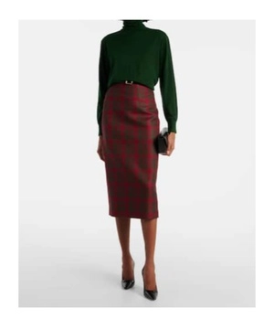 EMILIA WICKSTEAD Plaid Wool-blend Pencil Skirt With Back Slit - Red