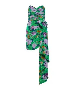Alessandra Rich Floral Silk Bustier Minidress - Green