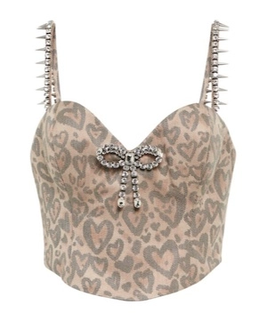 AREA Embellished Printed Corset Top - Nude