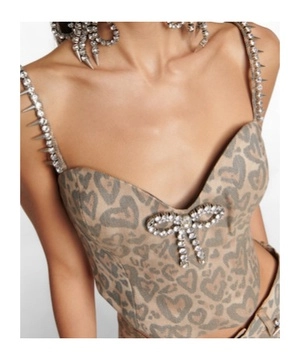 AREA Embellished Printed Corset Top