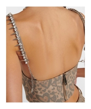 AREA Embellished Printed Corset Top
