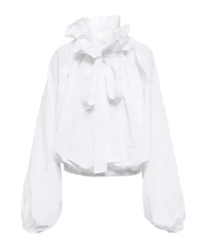PATOU Ruffle Neckline Tie Blouse - White