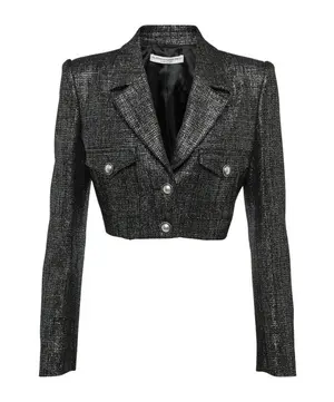 Alessandra Rich Metallic Tweed Cropped Jacket - Black And Silver