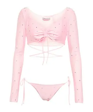 Alessandra Rich Crystal-embellished Ruched Bikini - Pink
