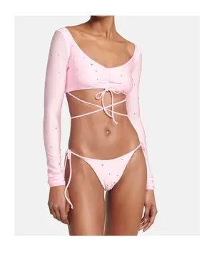 Alessandra Rich Crystal-embellished Ruched Bikini