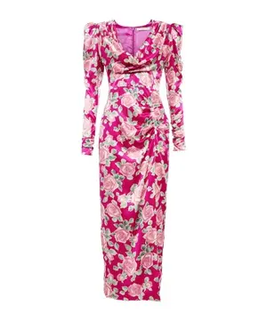 Alessandra Rich Floral Draped Silk Satin Maxi Dress - Multi-color