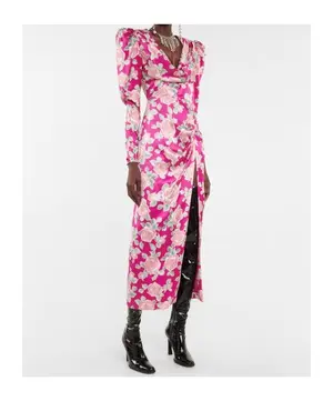 Alessandra Rich Floral Draped Silk Satin Maxi Dress