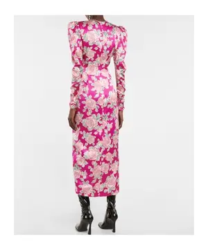 Alessandra Rich Floral Draped Silk Satin Maxi Dress